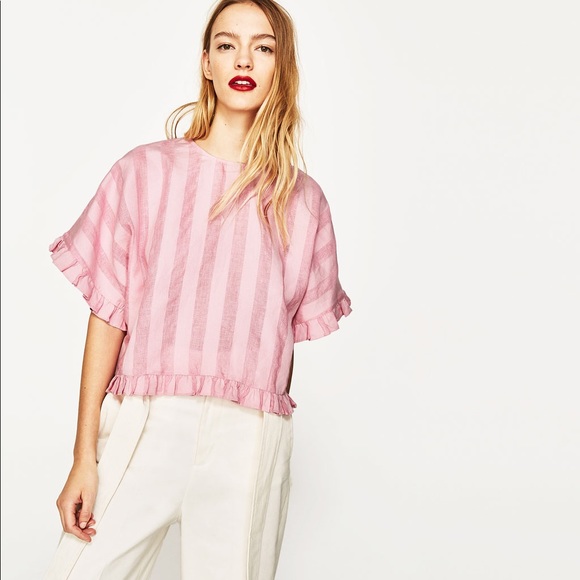 Zara | Tops | Nwt Zara Ruffled Sleeve Linen Boxy Blouse | Poshmark